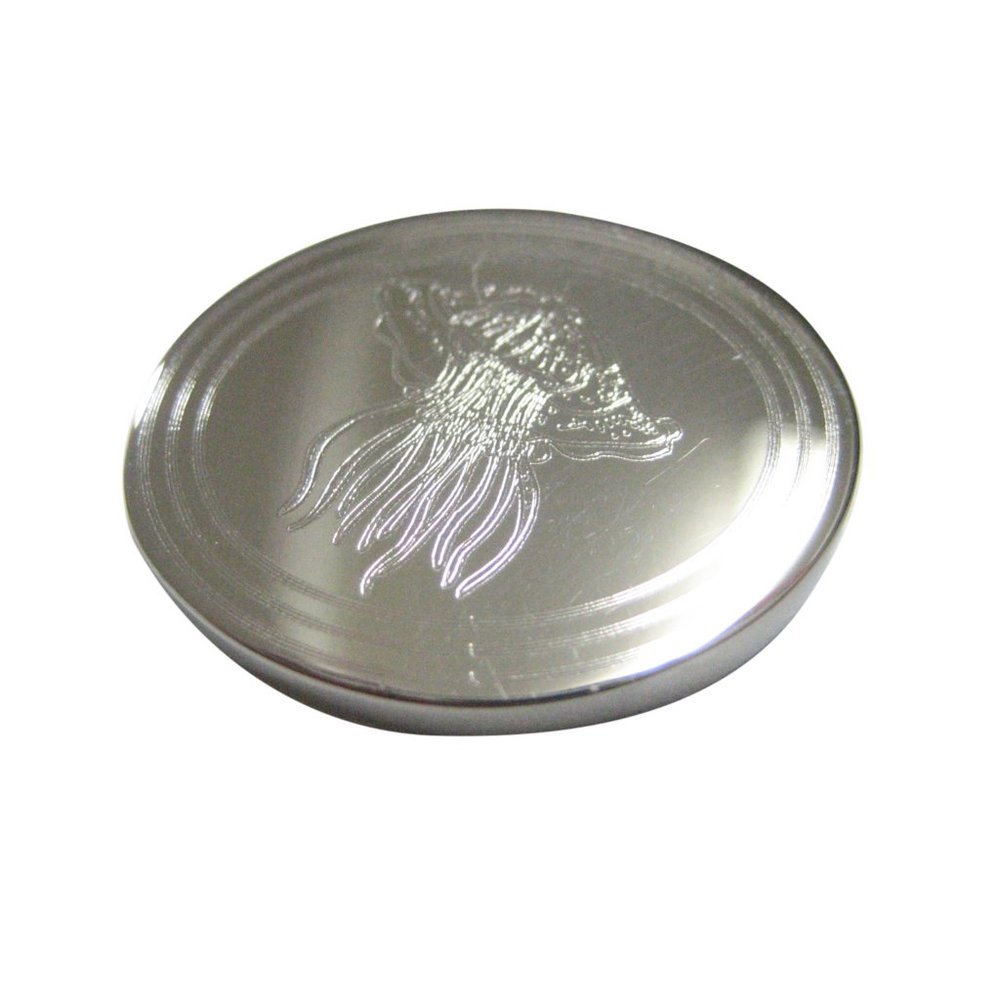 Silver Toned Oval Etched Jellyfish Magnet - Gem
